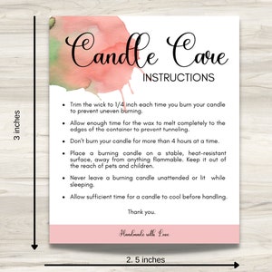 Candle Care Card, Care Instructions, Printable Small Business Insert ...