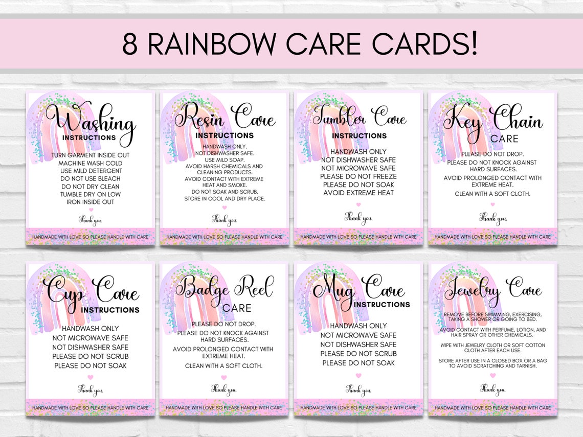 Care Card Bundle Printable Care Instructions Cards for Small - Etsy
