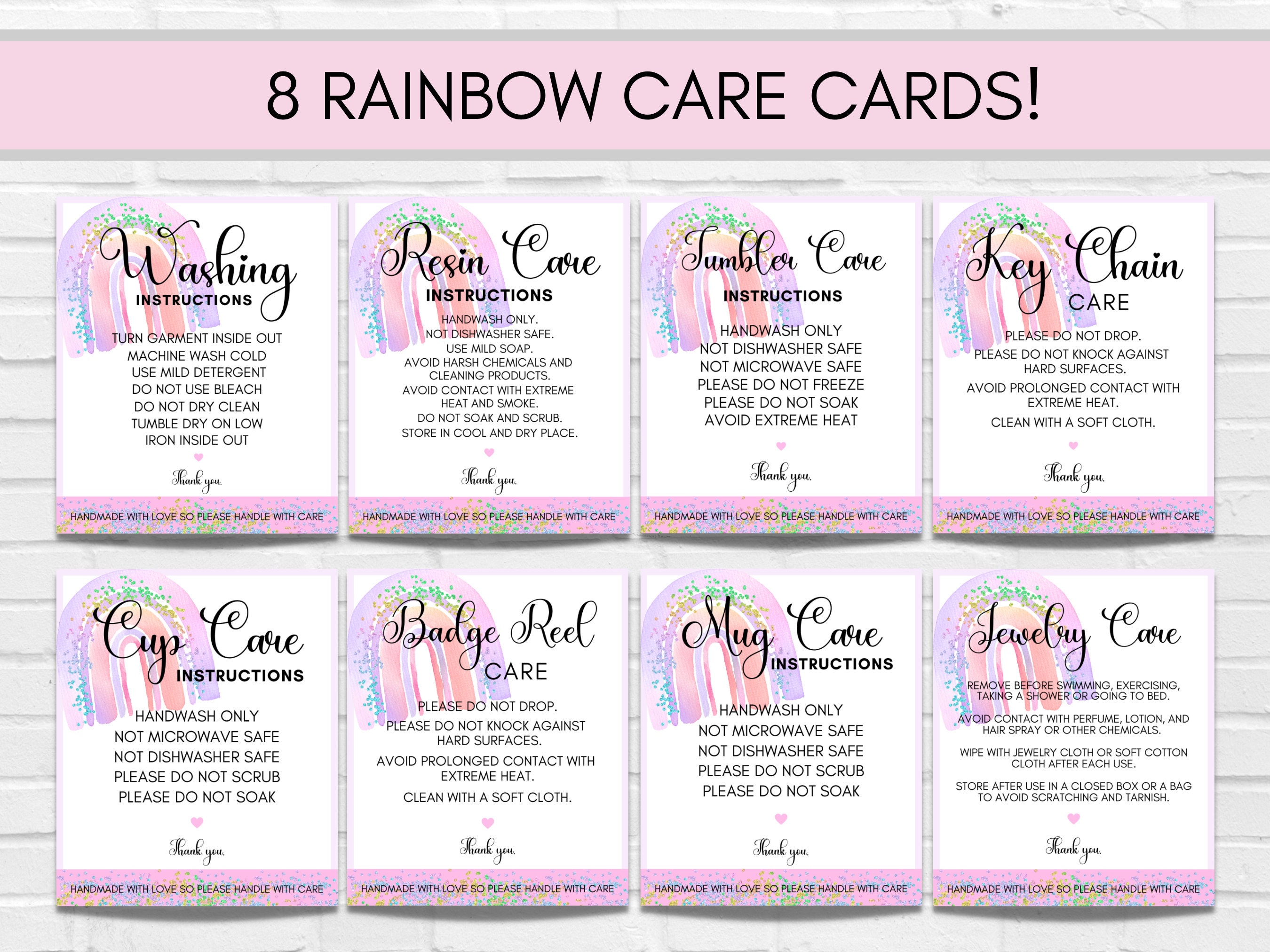 Care Card Bundle, Printable Care Instructions Cards for Small Business ...