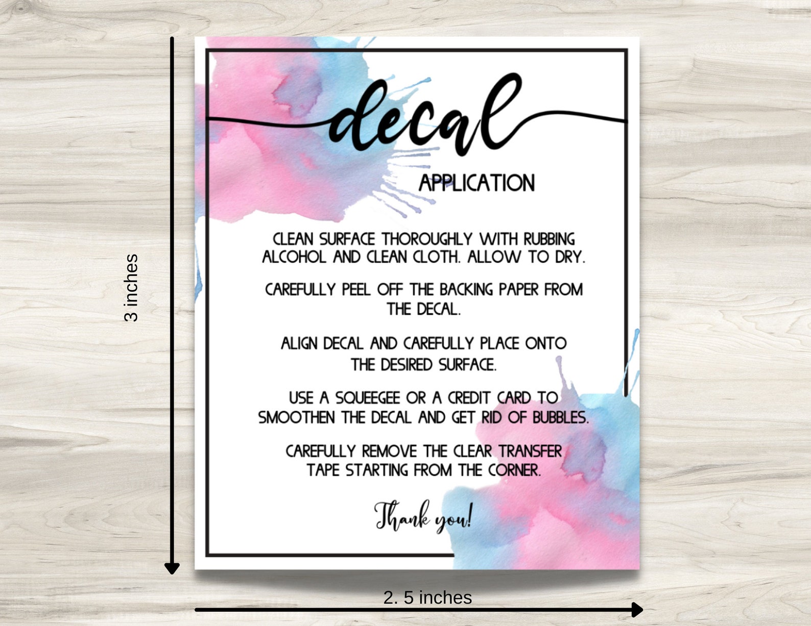 Vinyl Decal Application Instructions Card (printable PDF) - Etsy