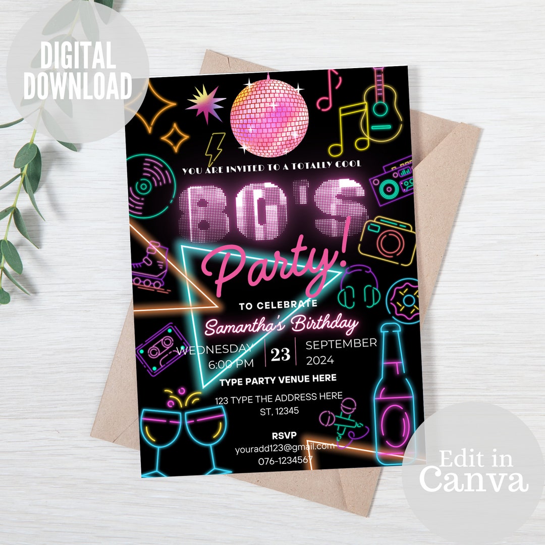 80s Party Invitation Template, 80s Party Invite, Back to the 80s ...