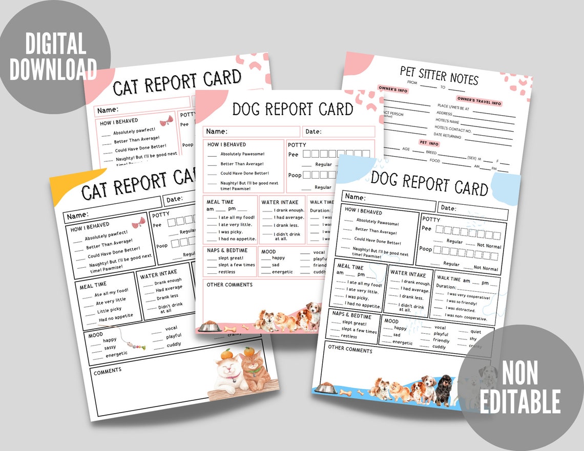 Pet Sitter Bundle, Dog Cat Report Card, Pet Business Notes (digital ...