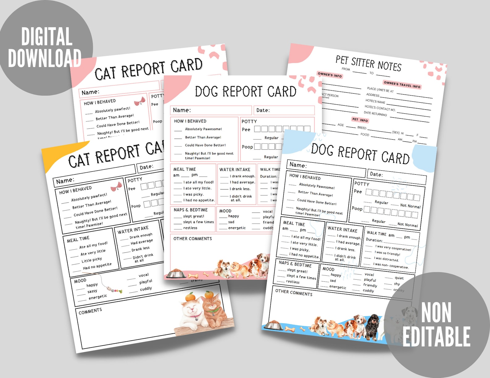 Dog Report Card, Pet Report Card, Pet Sitter Notes, Pet Business Bundle ...