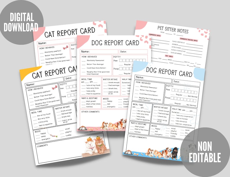 Dog Report Card, Pet Report Card, Pet Sitter Notes, Pet Business Bundle ...