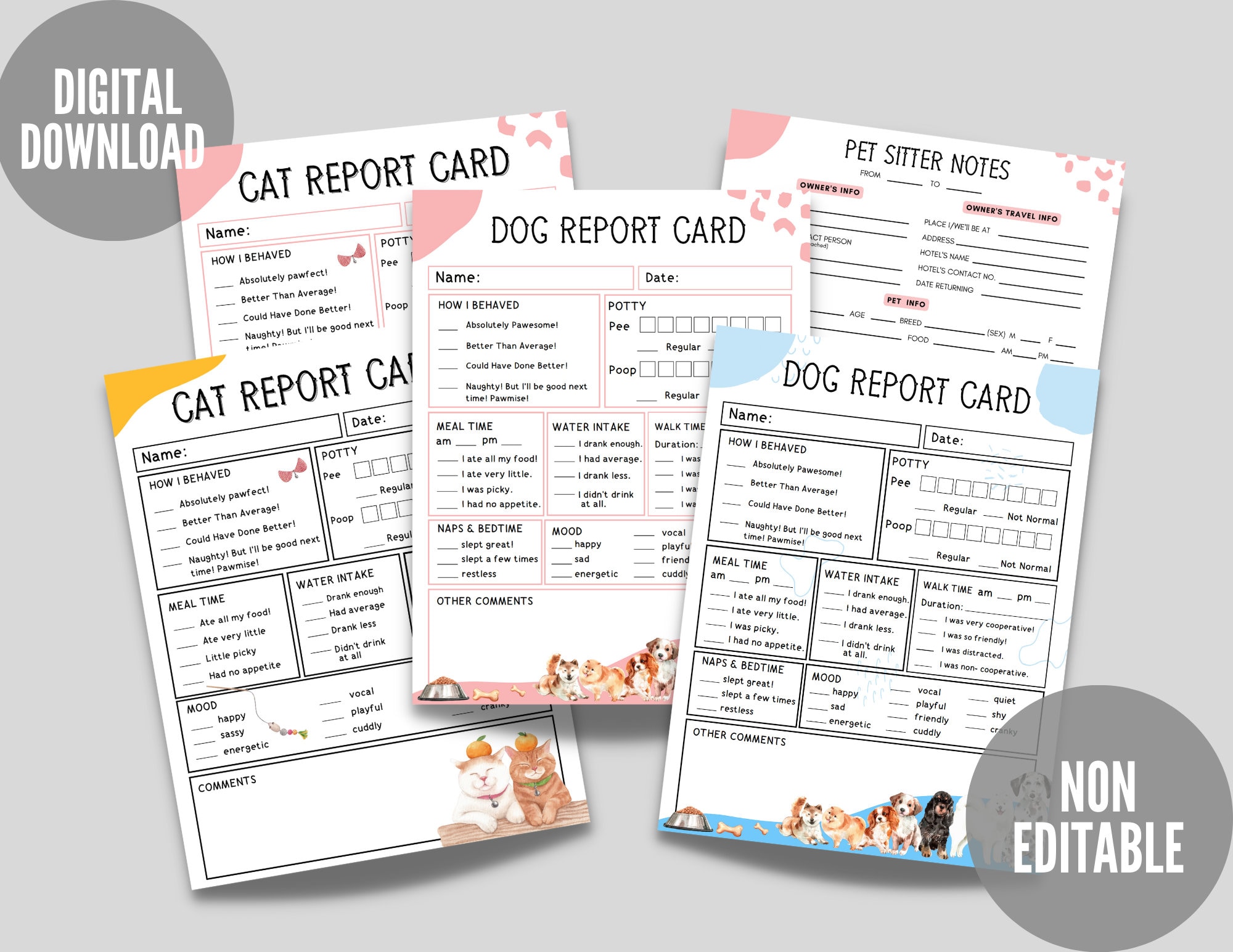 Dog Report Card, Pet Report Card, Pet Sitter Notes, Pet Business Bundle ...