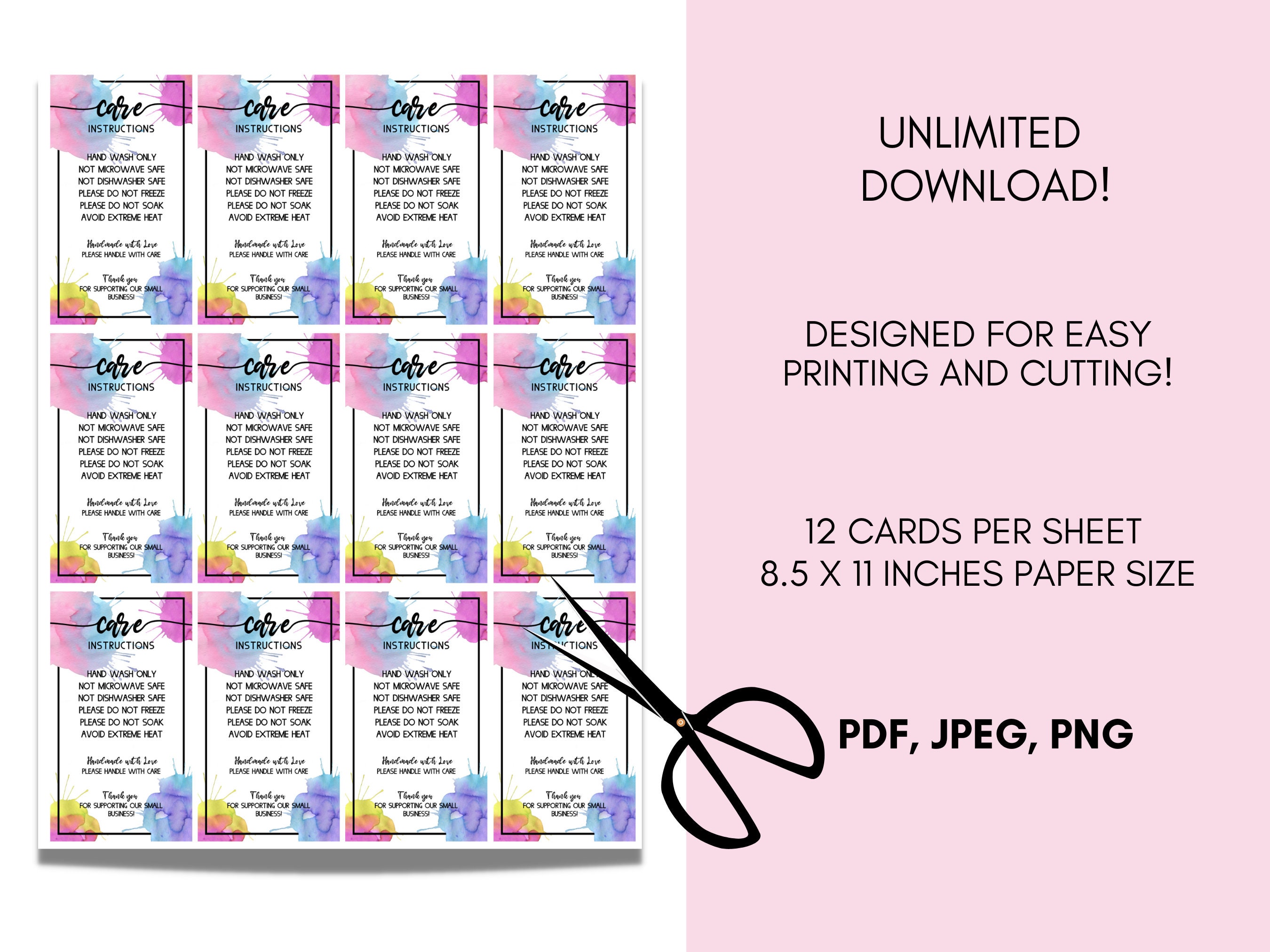 Printable Care Instructions Cards in Bundle Care - Etsy