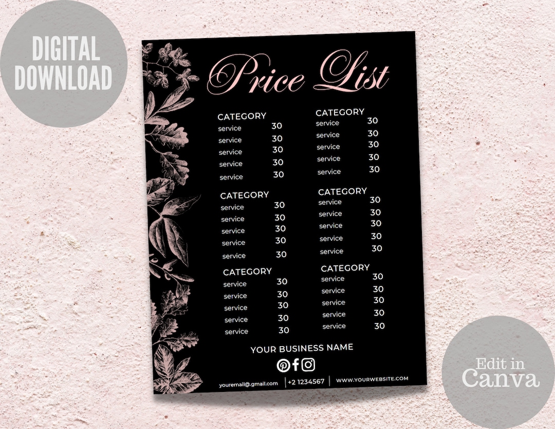Price List Template, Beauty Pricelist, Editable Menu Guide, Spa Price ...