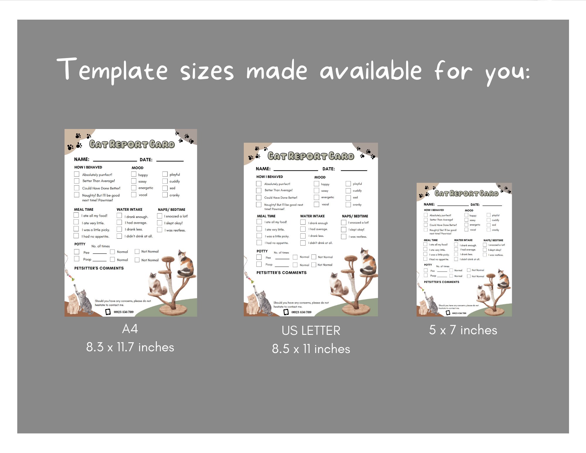 Cat Report Card, Editable Pet Boarding Report Card, Cat Sitting Report ...