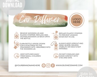 Car Diffuser Care Card, Printable Diffuser Instructions Cards, Editable ...