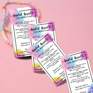 Beaded Bracelet Care Card: Small Business Instructions (digital ...