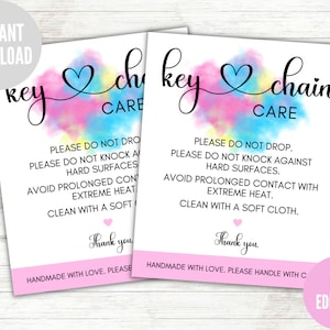Keychain Care Card, Keychain Care Instructions Card, Printable Instant ...