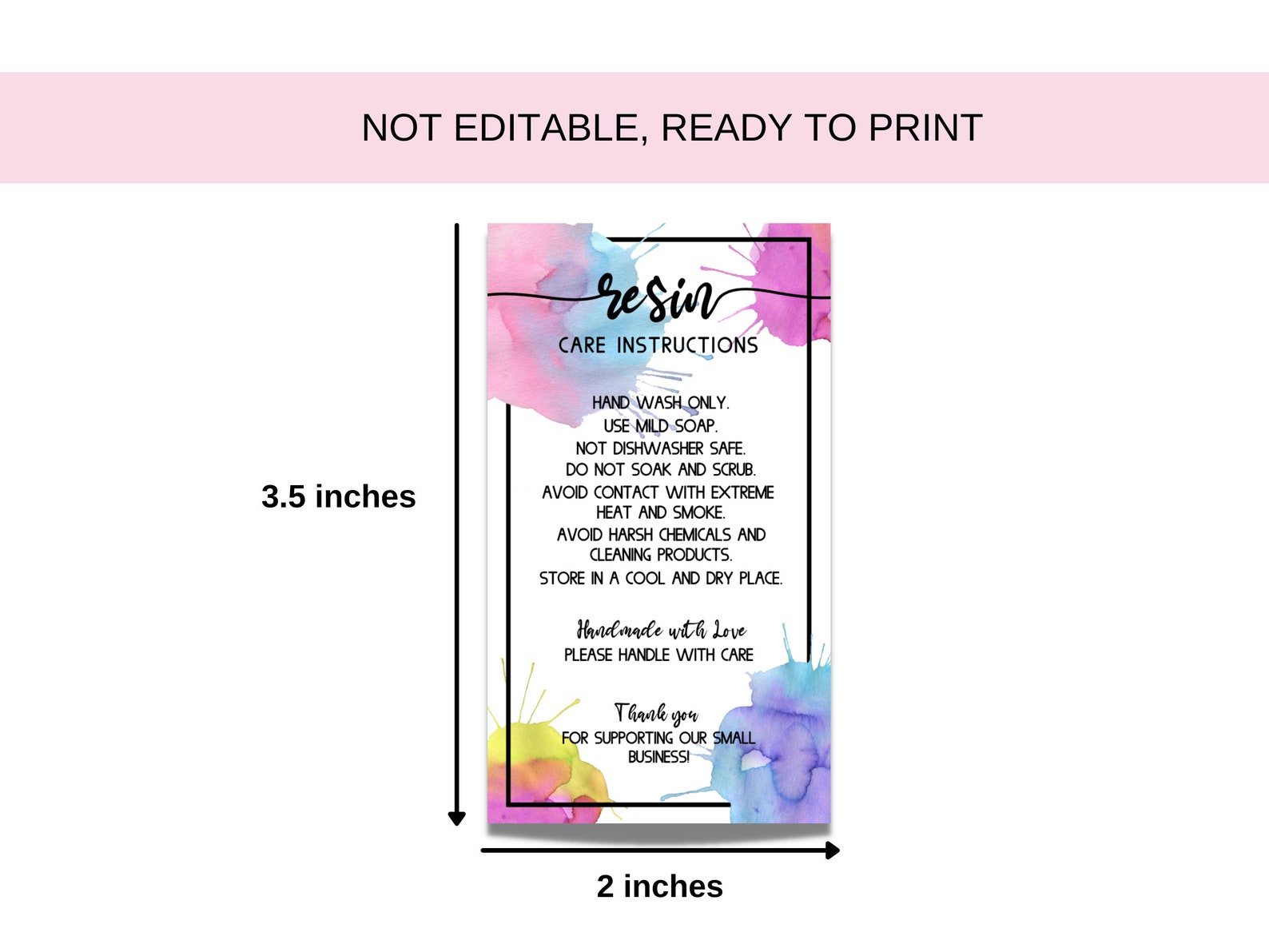 Printable Care Instructions Cards in Bundle, Care Instructions, Washing ...