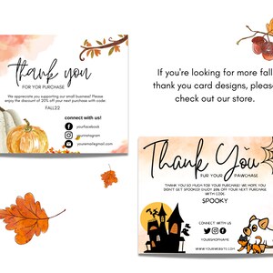 Fall Thank You Card Template, Fall Thank You Business Card Printable ...