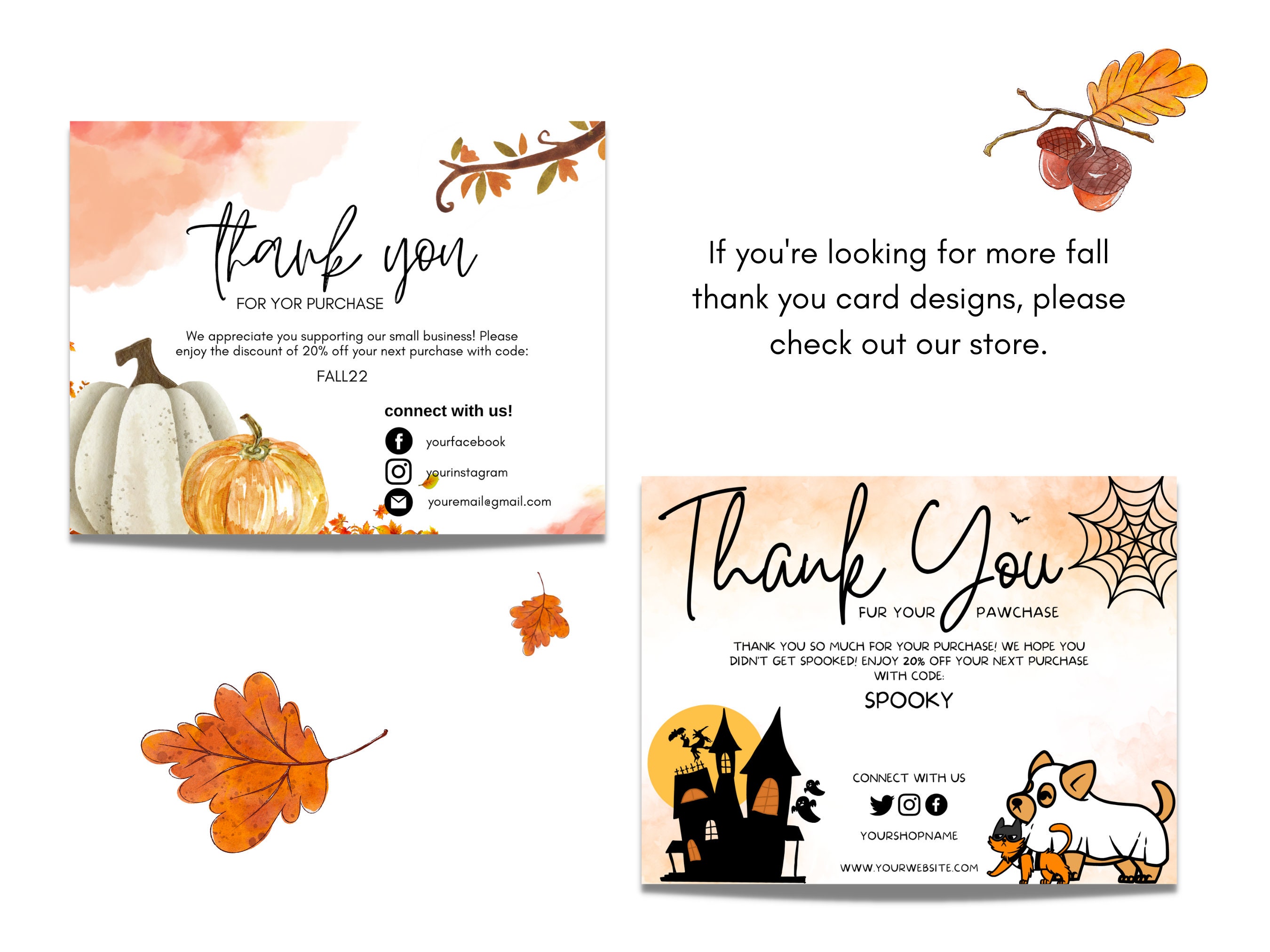 Fall Thank You Card Template Fall Thank You Business Card - Etsy