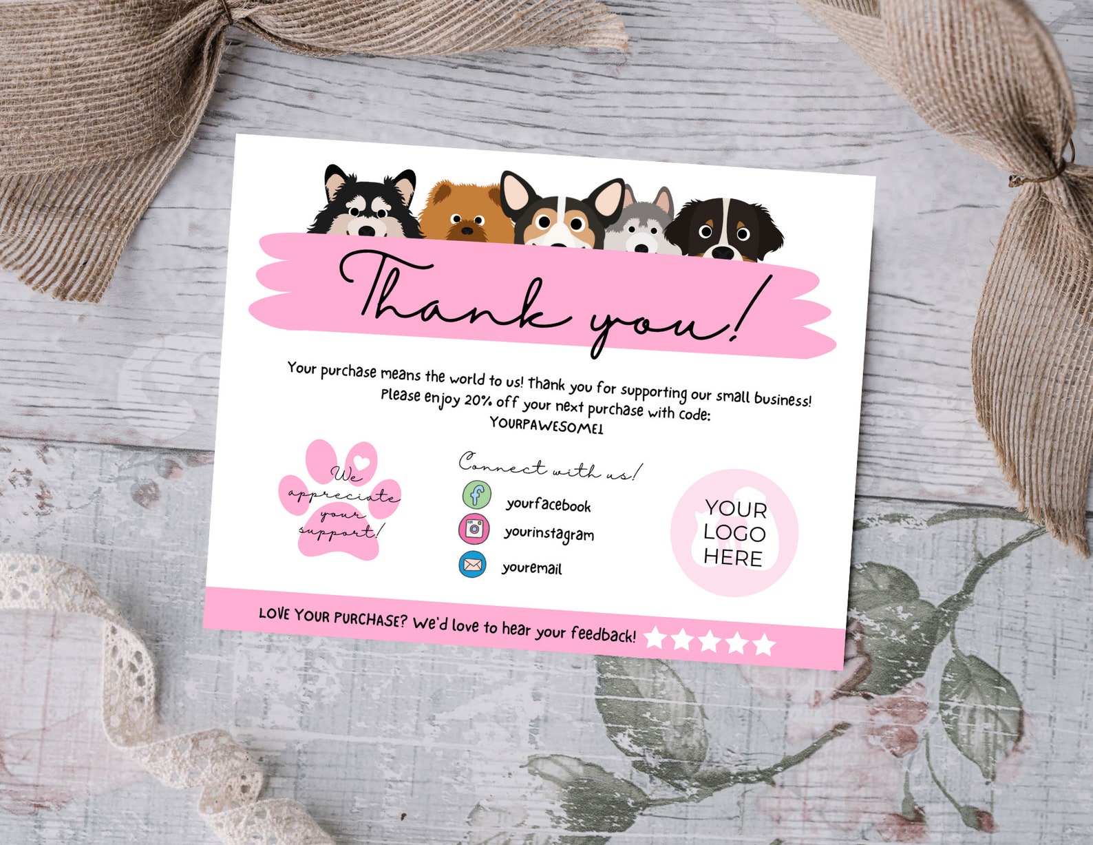Pet Thank You Card Template Dog Thank You Card Pet Business - Etsy