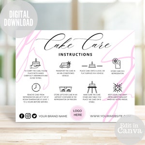 Cake Care Card, Care Instructions Template, Printable Cake Guide ...
