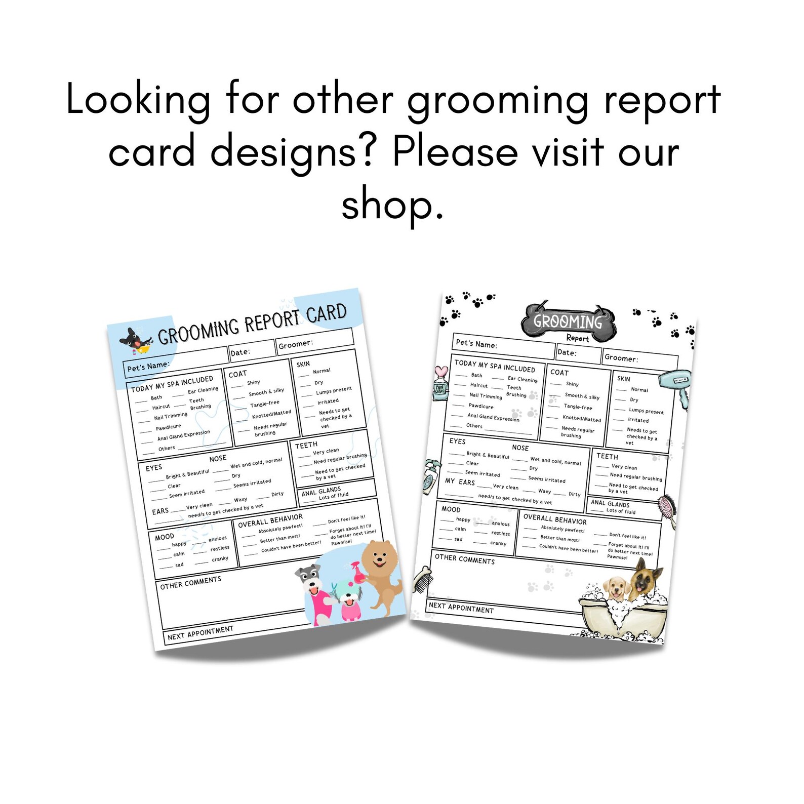 Dog Grooming Report Card: Pet Spa Form (printable PDF) - Etsy