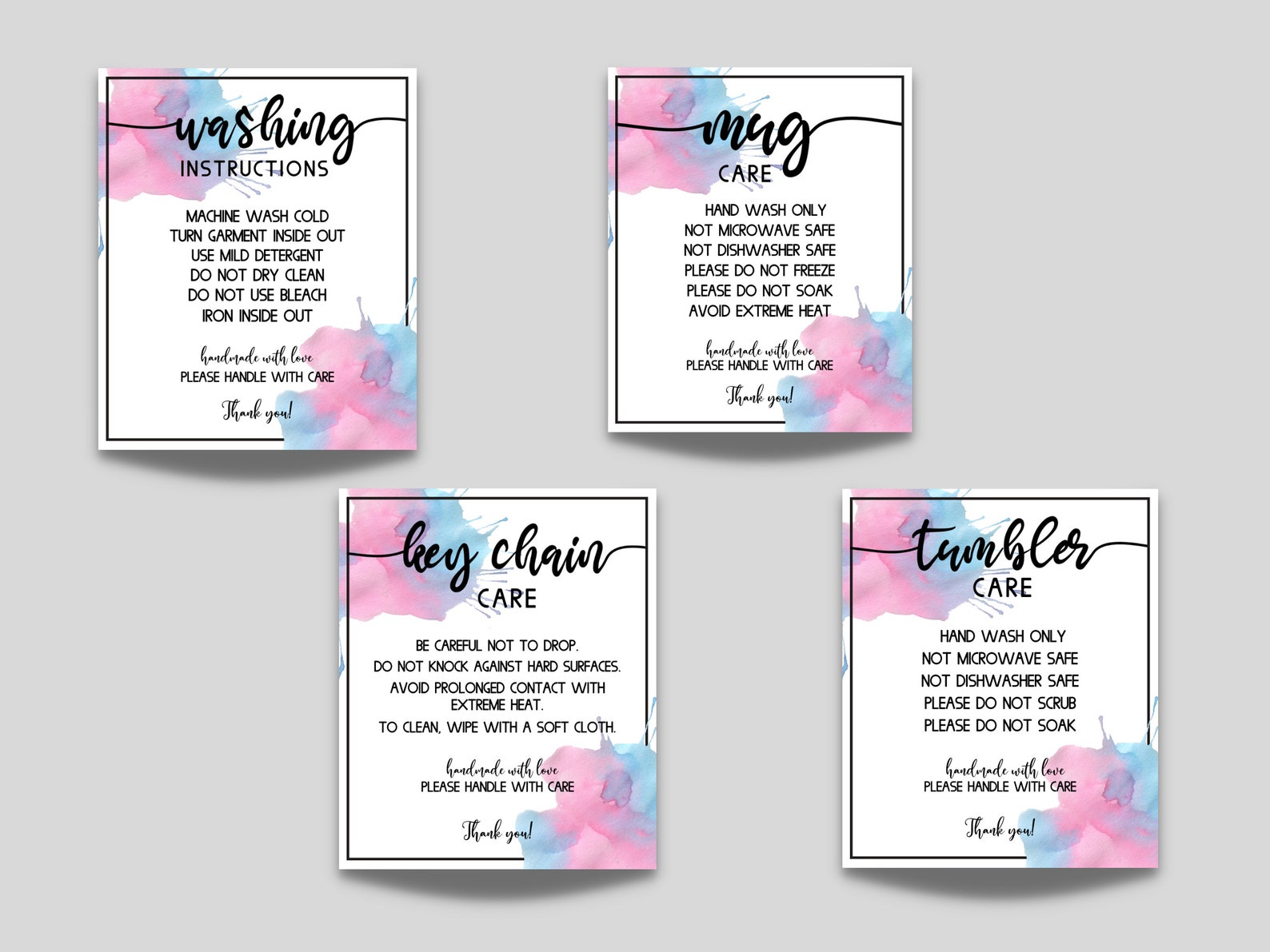 Care Card Bundle Printable Care Instructions for Small - Etsy