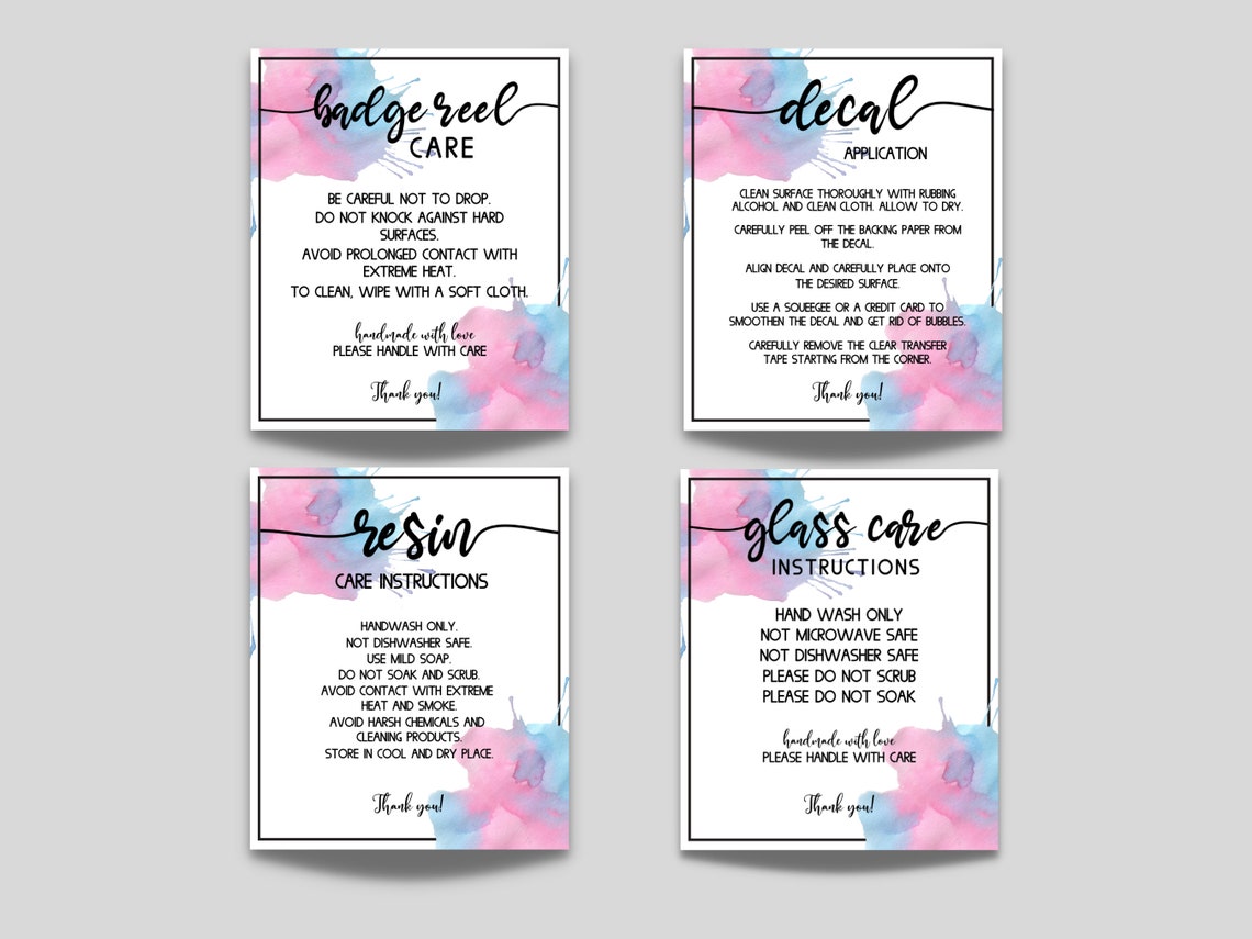 Care Card Bundle Printable Care Instructions for Small - Etsy