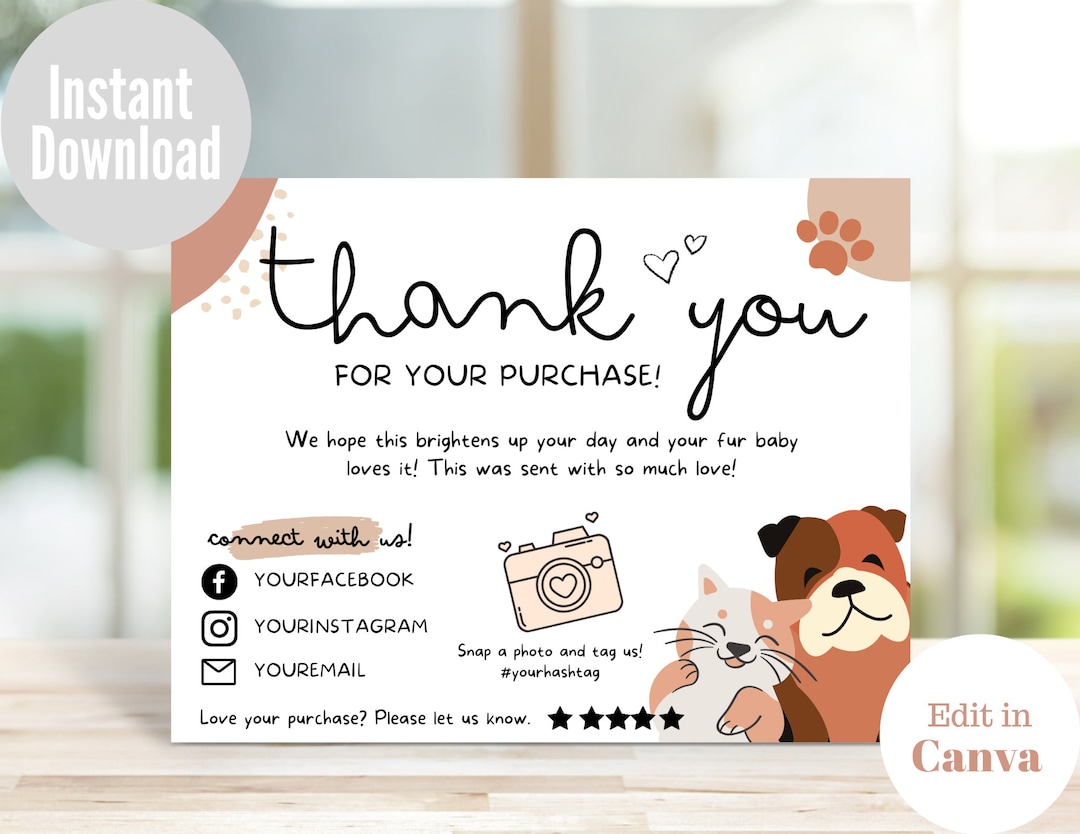 Pet Thank You Card Template, Dog Thank You Card, Pet Business Card, Cat ...