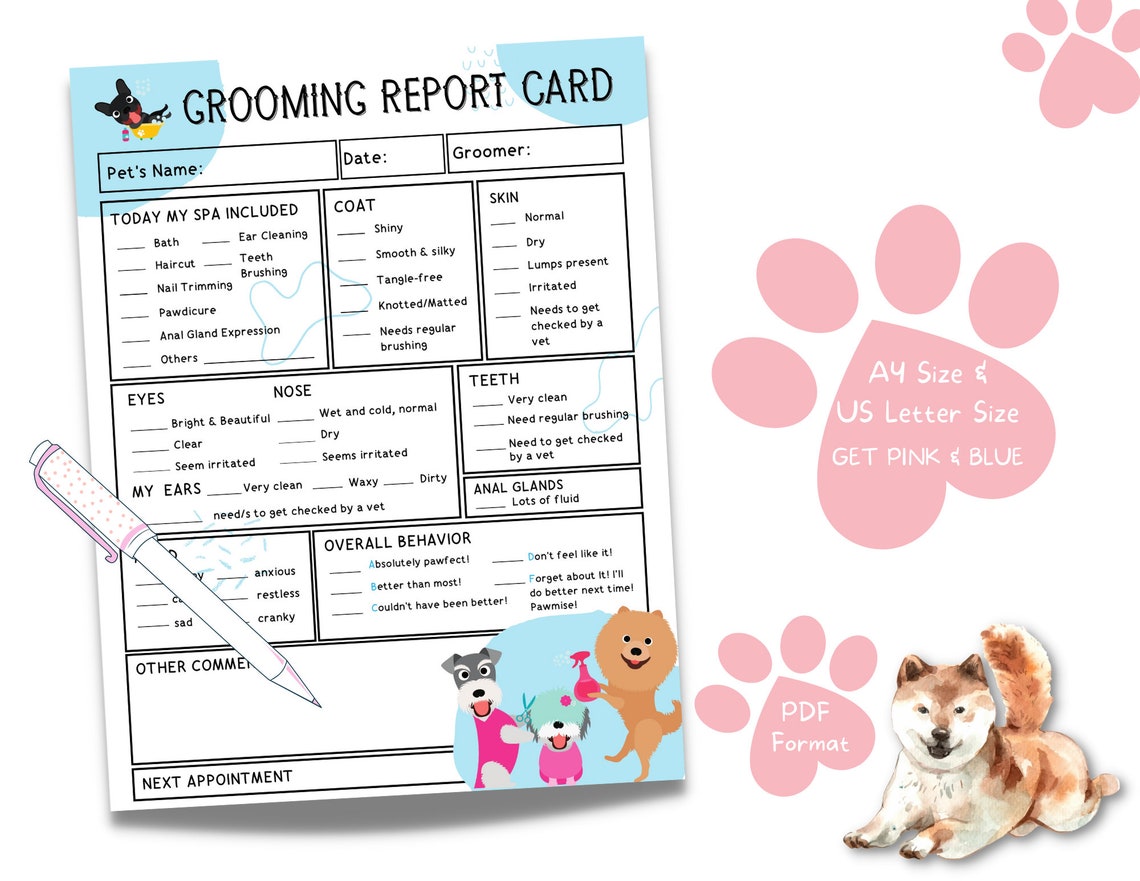 Dog Grooming Report Card: Pet Spa Form (printable PDF) - Etsy