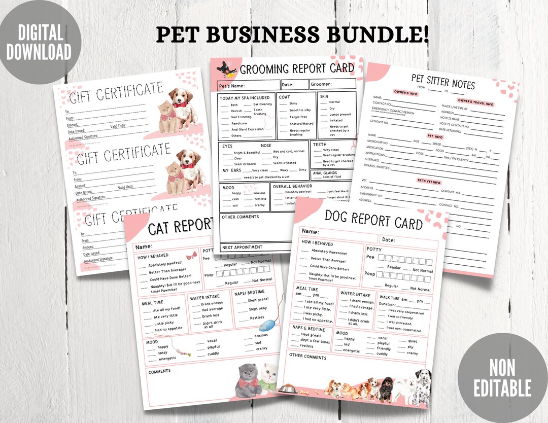 Pet Sitter Business Bundle: Dog, Cat, Grooming Report Cards (digital ...