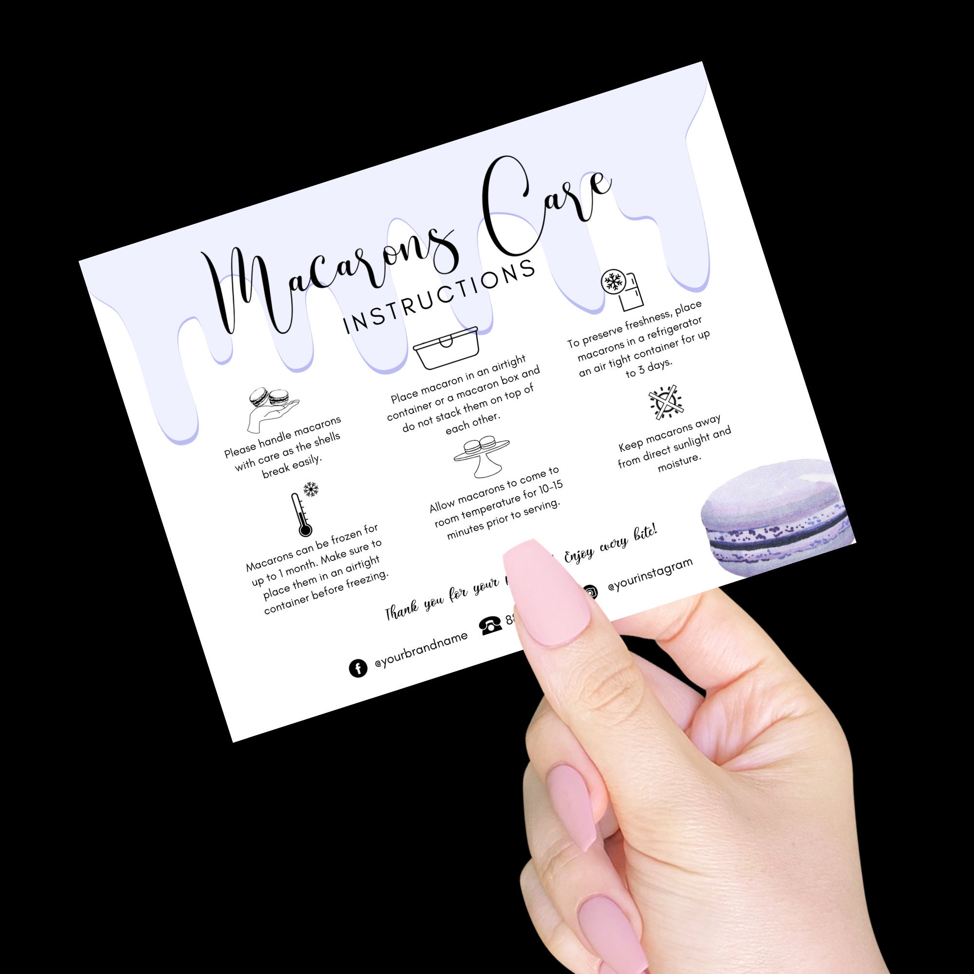 Macaron Care Card, Care Instructions Template, Printable Macaron Guide ...