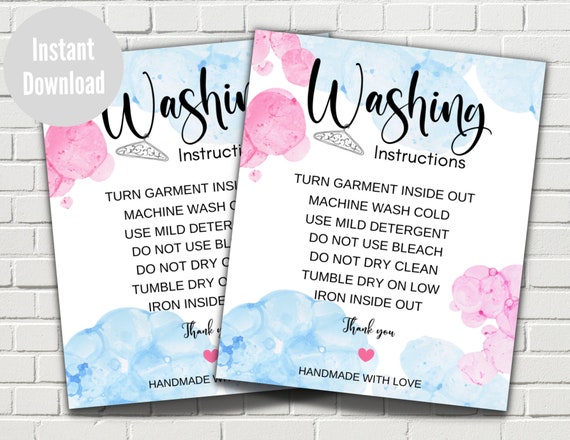 Washing Instructions Card Apparel Care Printable Instant | Etsy