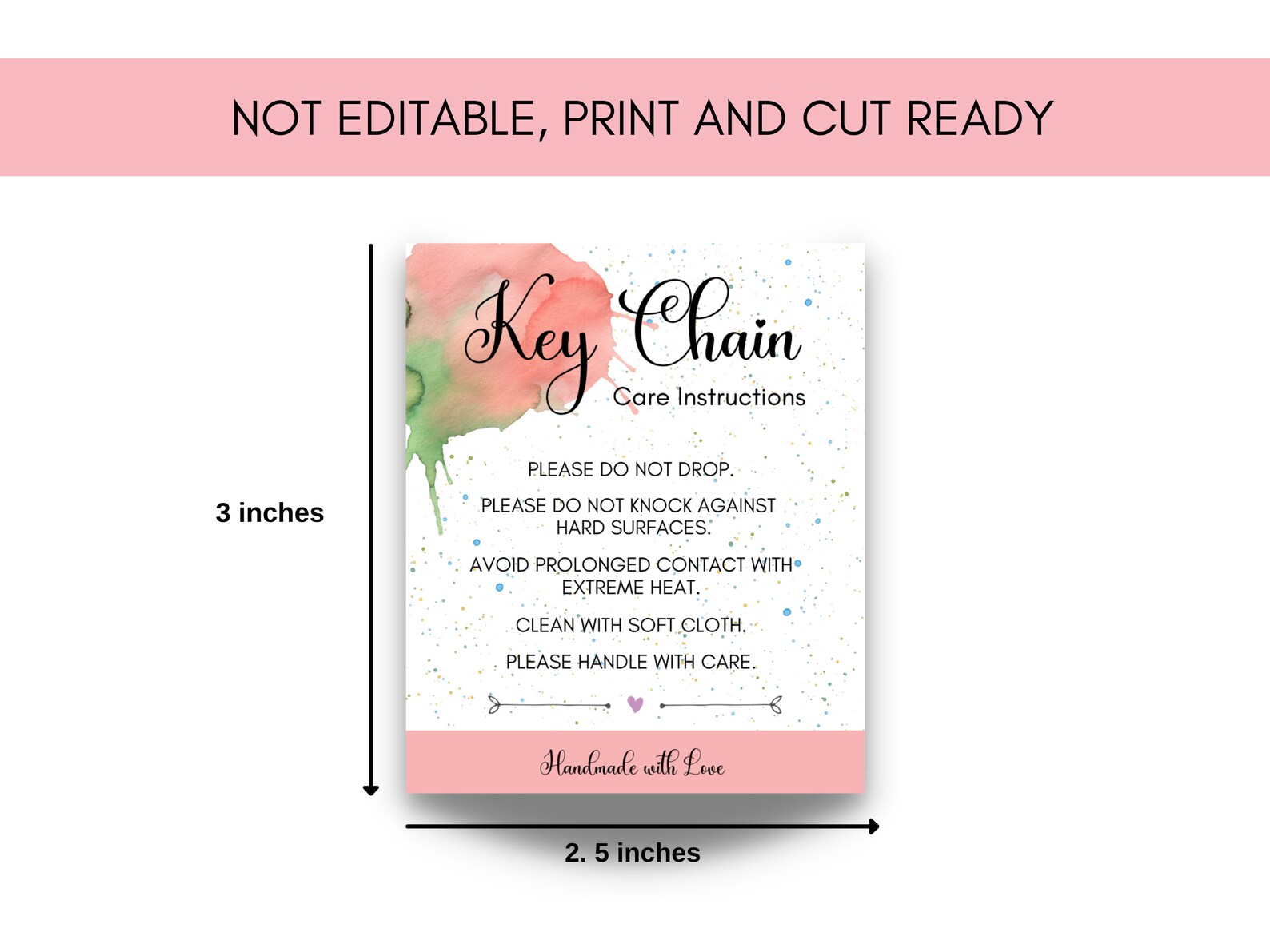 Keychain Care Card, Printable Key Chain Instructions, Instant Download ...