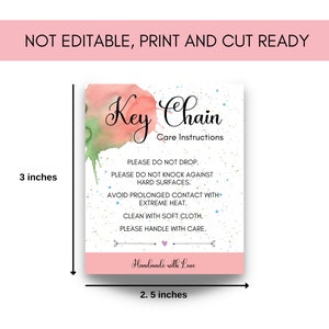 Keychain Care Card, Printable Key Chain Instructions, Instant Download ...