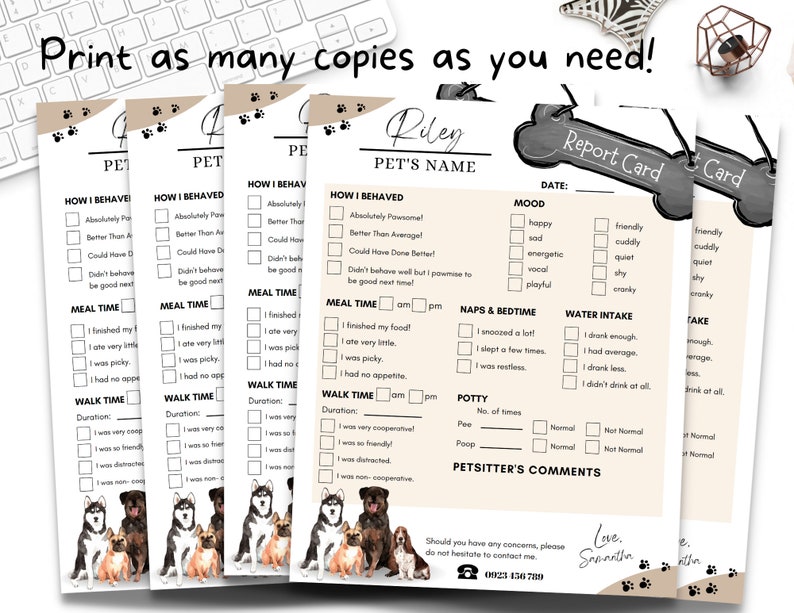 Editable Dog Report Card Template: Pet Sitter Form (digital Download ...