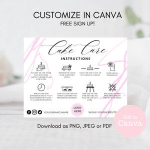 Cake Care Card, Care Instructions Template, Printable Cake Guide ...
