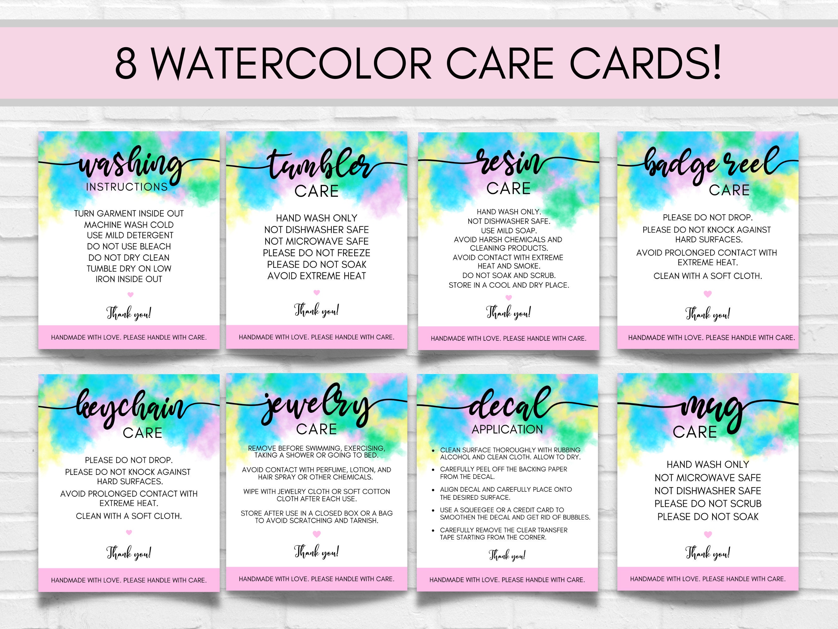 Care Card Bundle Printable Care Instructions Cards for Small - Etsy