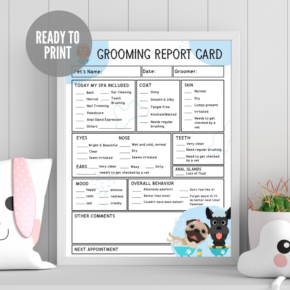 Dog Grooming Report Card: Pet Spa Form (digital Download) - Etsy