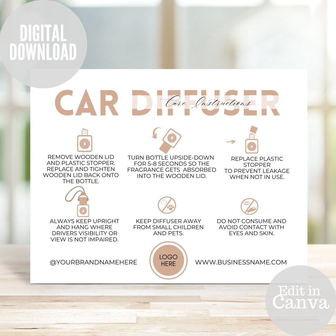 Car Diffuser Care Card Template, Scent Business Instructions (digital ...