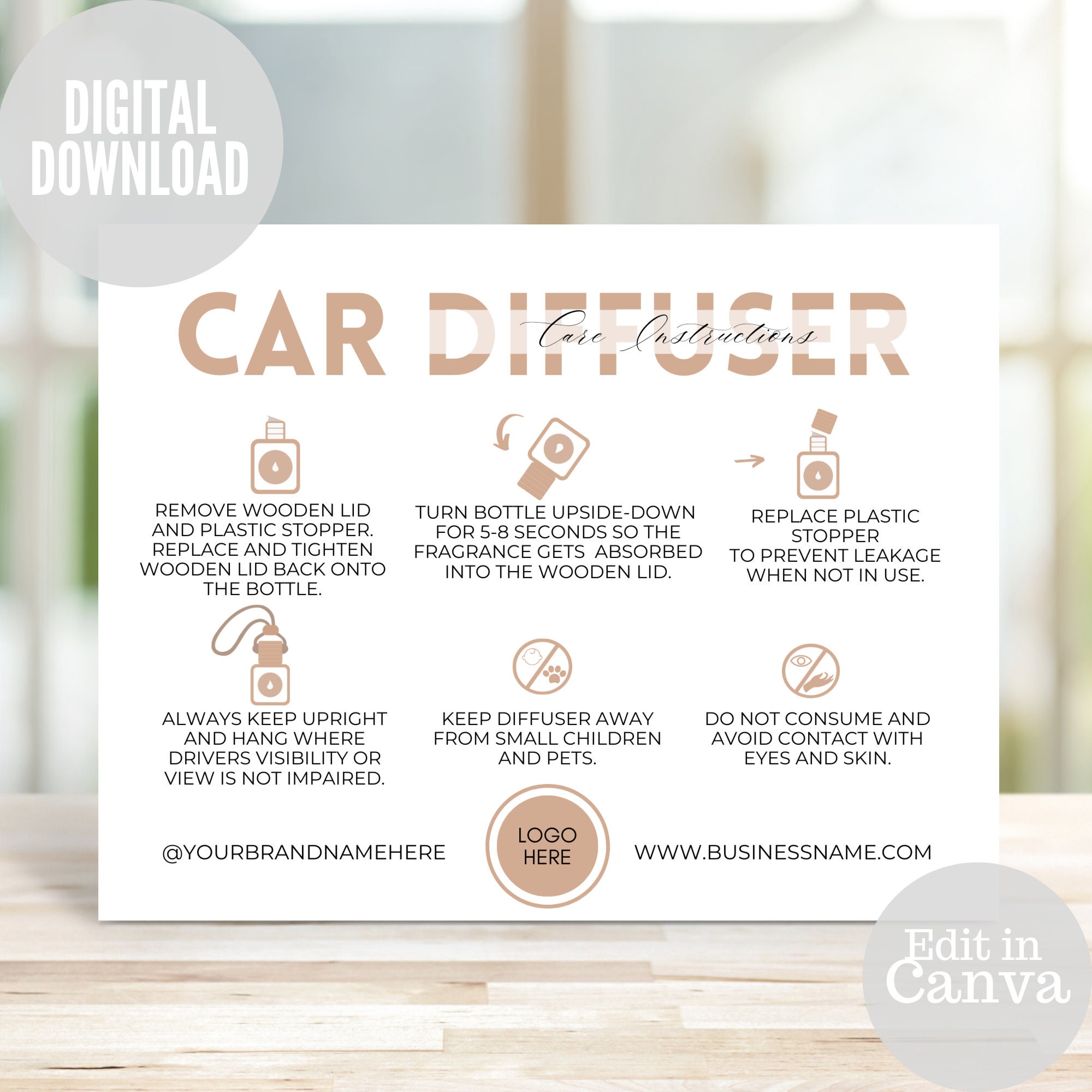 Car Diffuser Care Card Template, Scent Business Instructions (digital ...