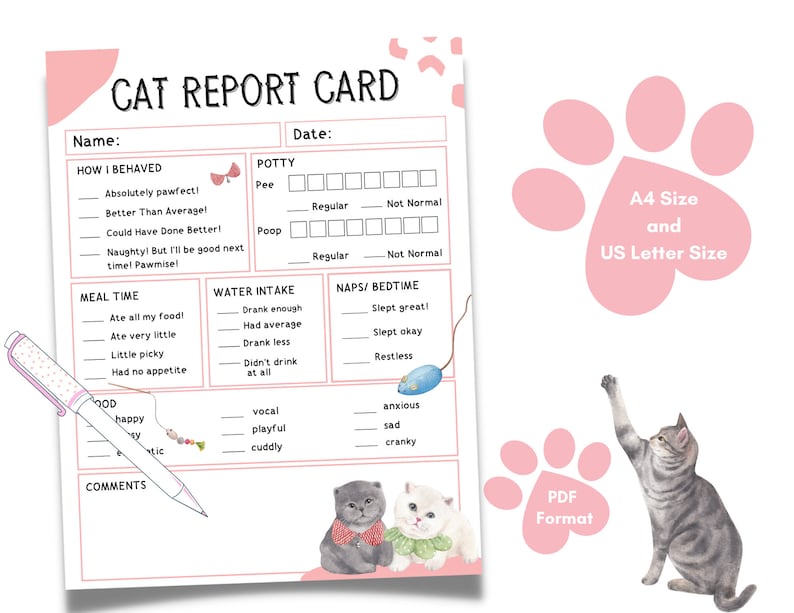 Cat Report Card: Pet Sitter Form (digital Download) - Etsy