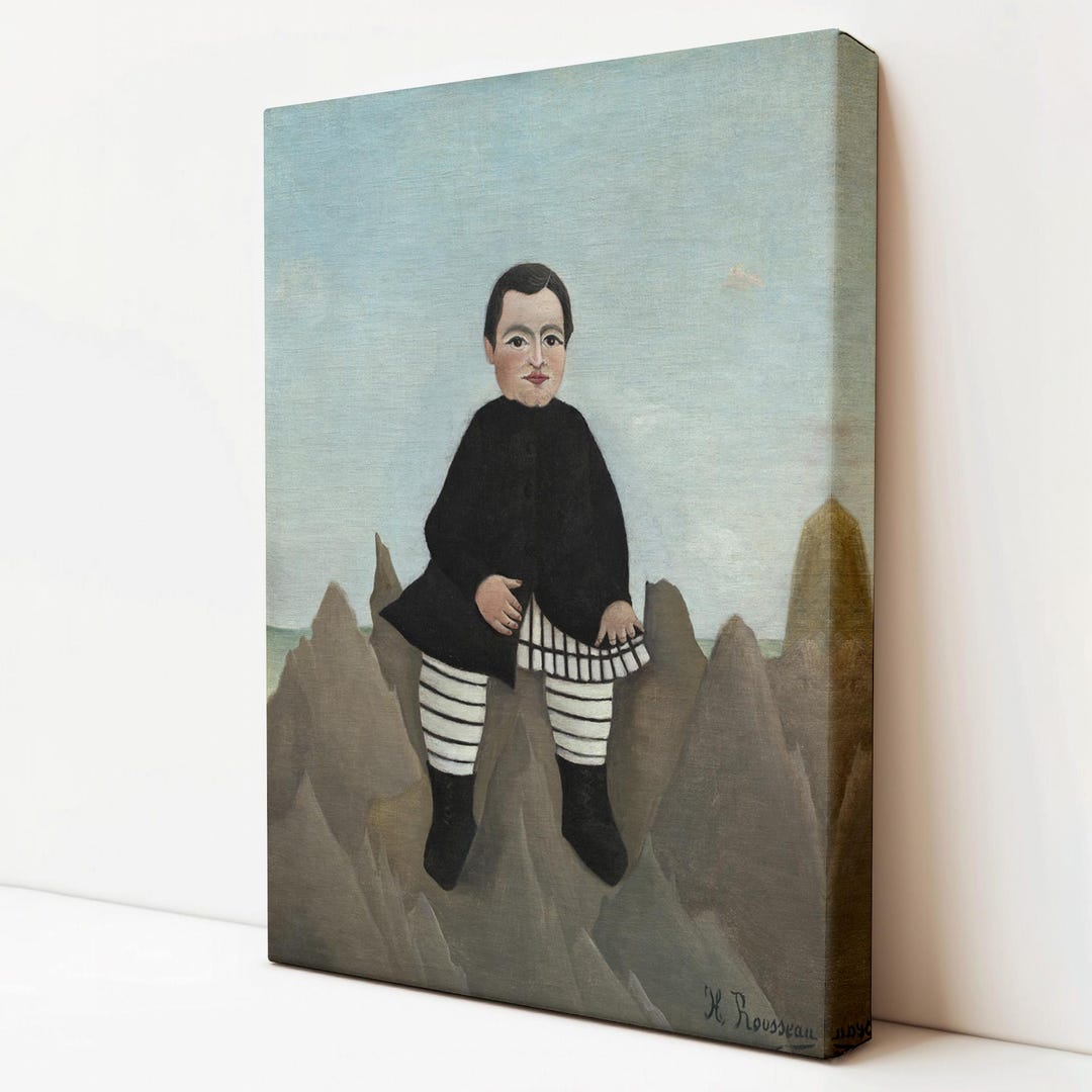 Henri Rousseau - Boy on the Rocks, Large Wall Hanging, Framed Canvas ...