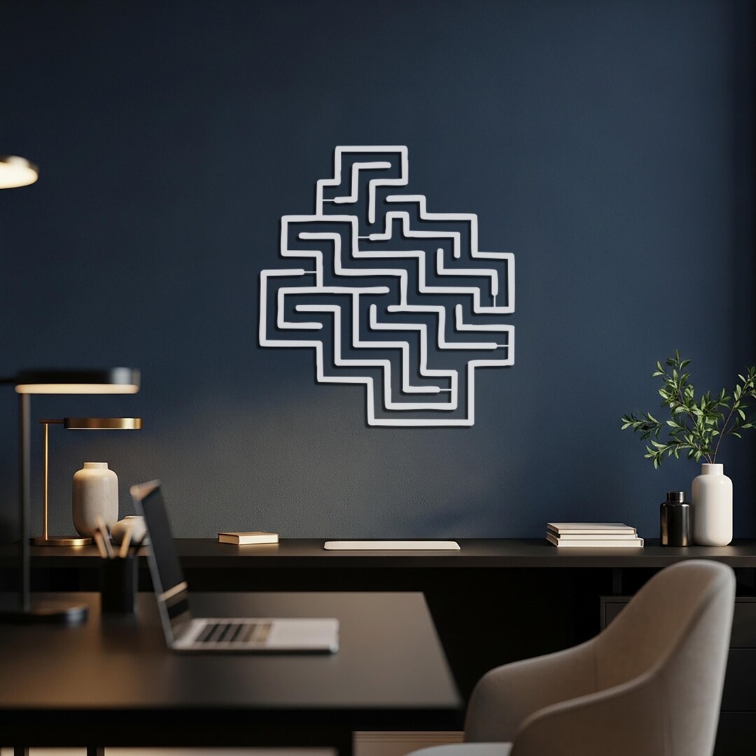 Geometric Maze Metal Wall Art Decor, Modern Abstract Line Sculpture for ...