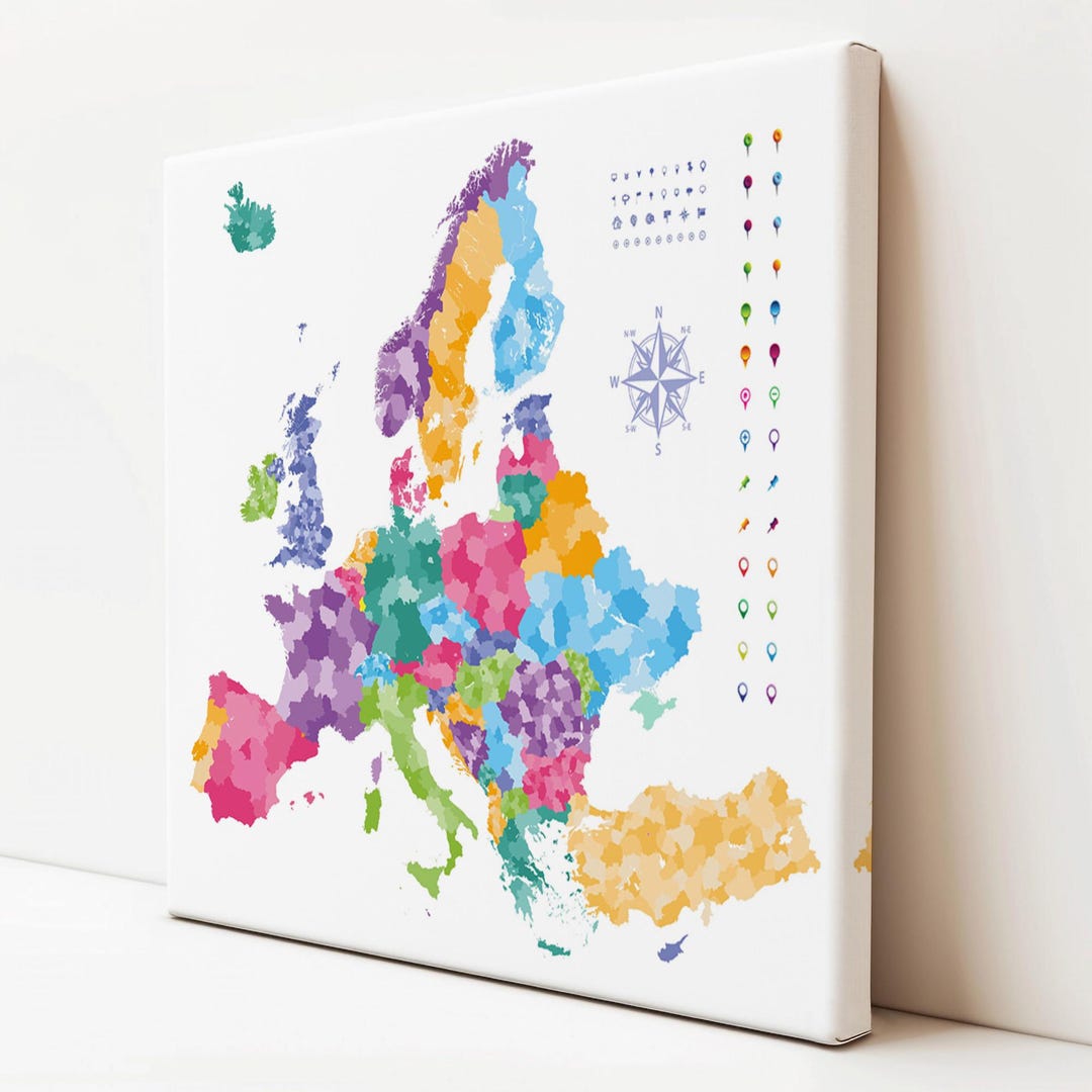 Europe Map Colorful Decorative Canvas Print, Framed Canvas Wall Art ...