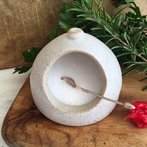 White Speckled Salt Pig, Handmade Ceramic Salt Cellar - Etsy Australia