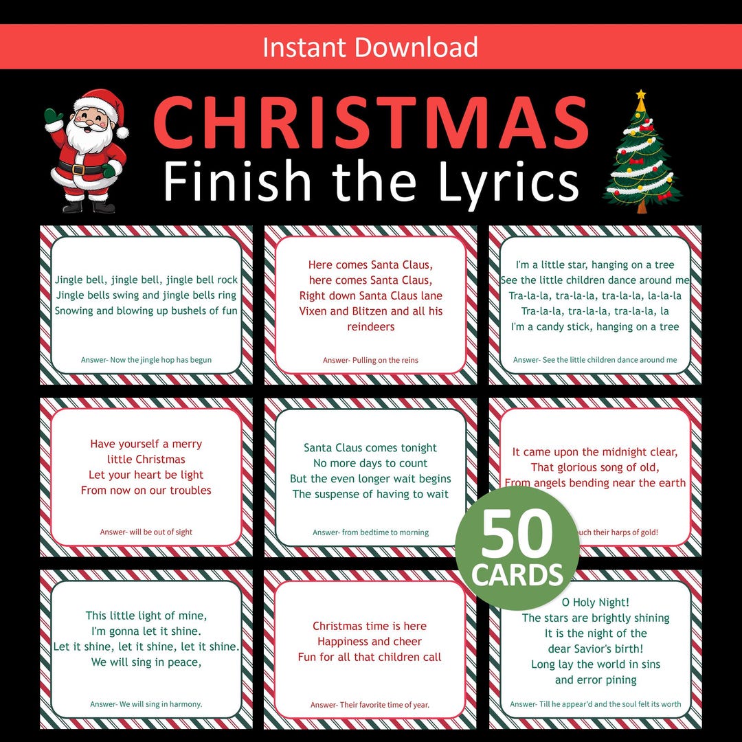 Christmas Carol Finish the Lyrics Game Christmas Games PRINTABLE ...
