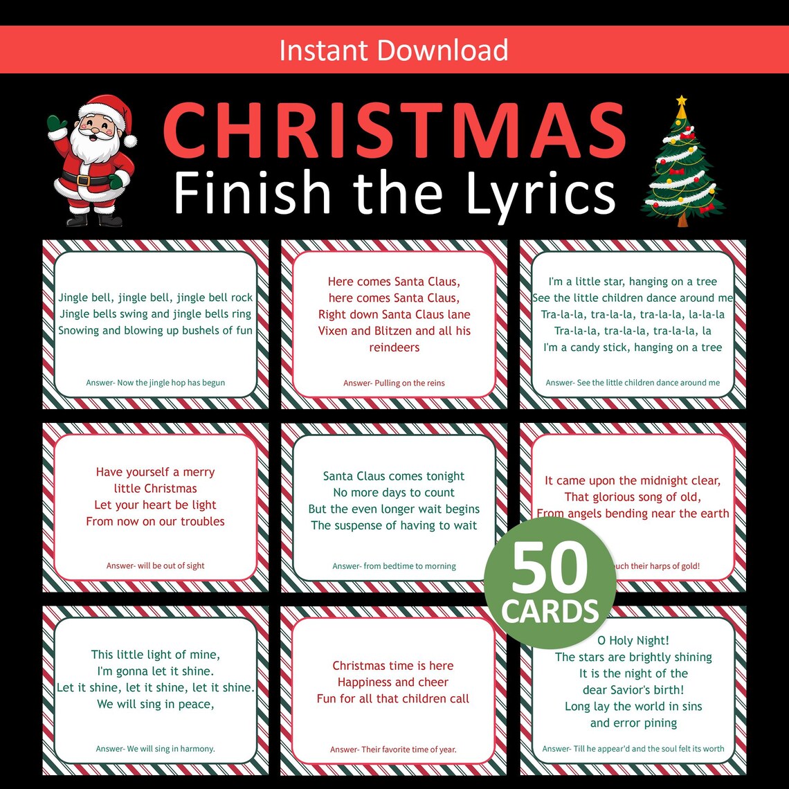 Christmas Carol Finish the Lyrics Game Christmas Games PRINTABLE ...