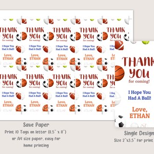 Sports Favor Tags Sports Thank You Tags Sports Birthday Party Tags ...
