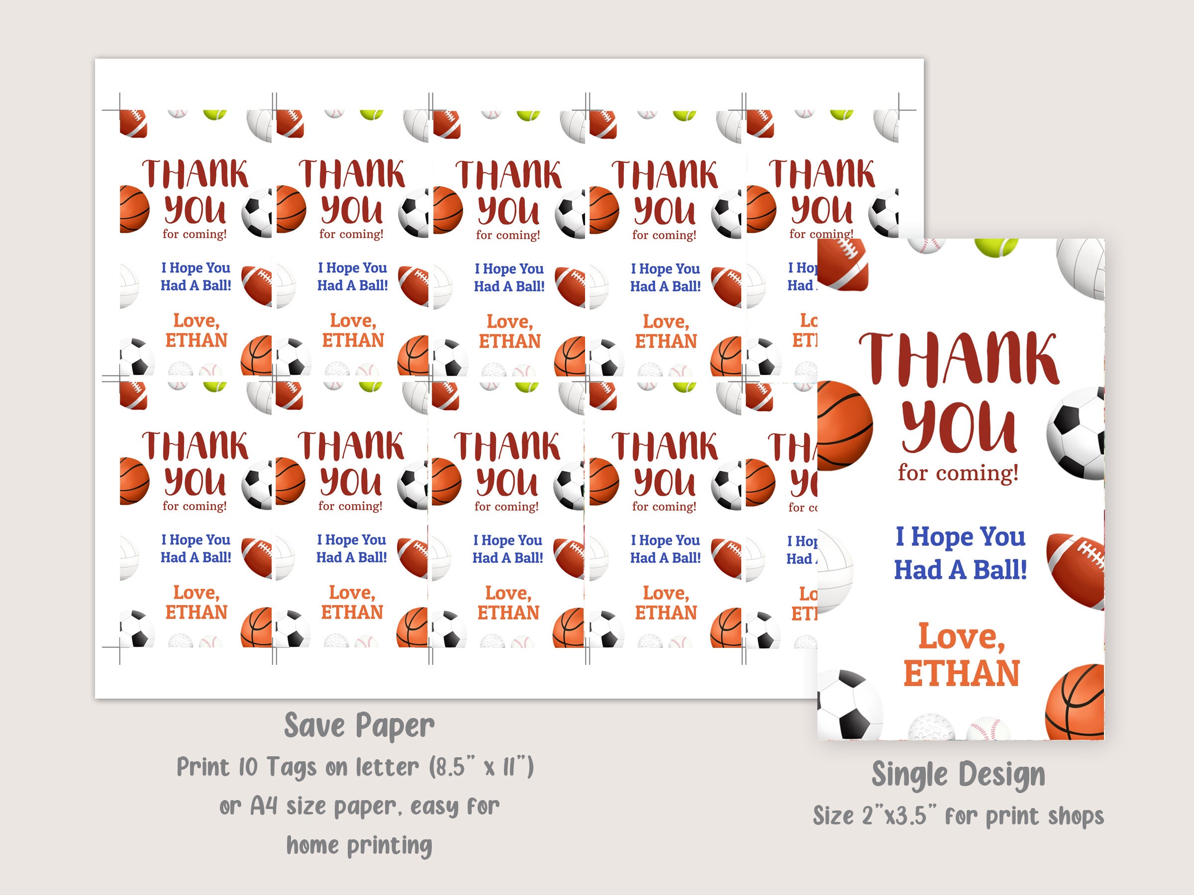 Sports Favor Tags Sports Thank You Tags Sports Birthday Party - Etsy