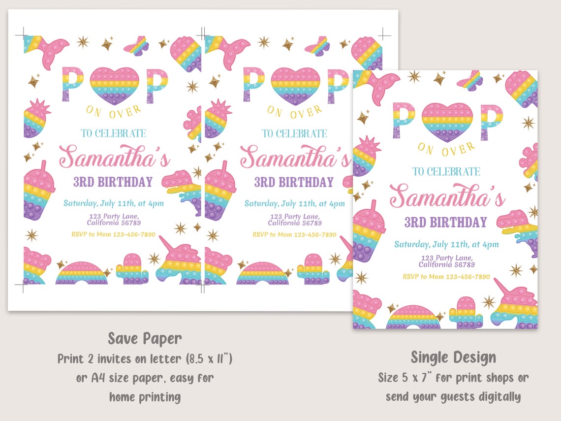 Pop It Birthday Invitation Pop It Fidget Toy Invite Pop on - Etsy