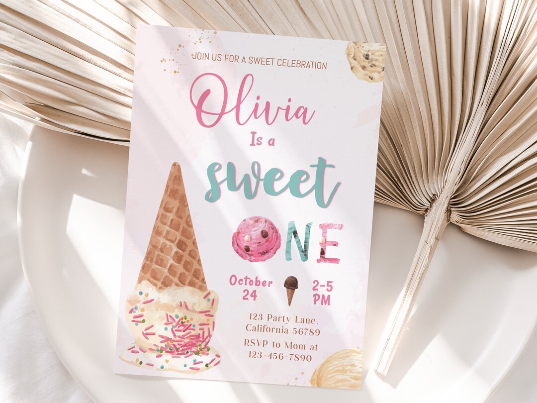 Ice Cream Birthday Invitation Sweet One Invitation Ice Cream 1st ...