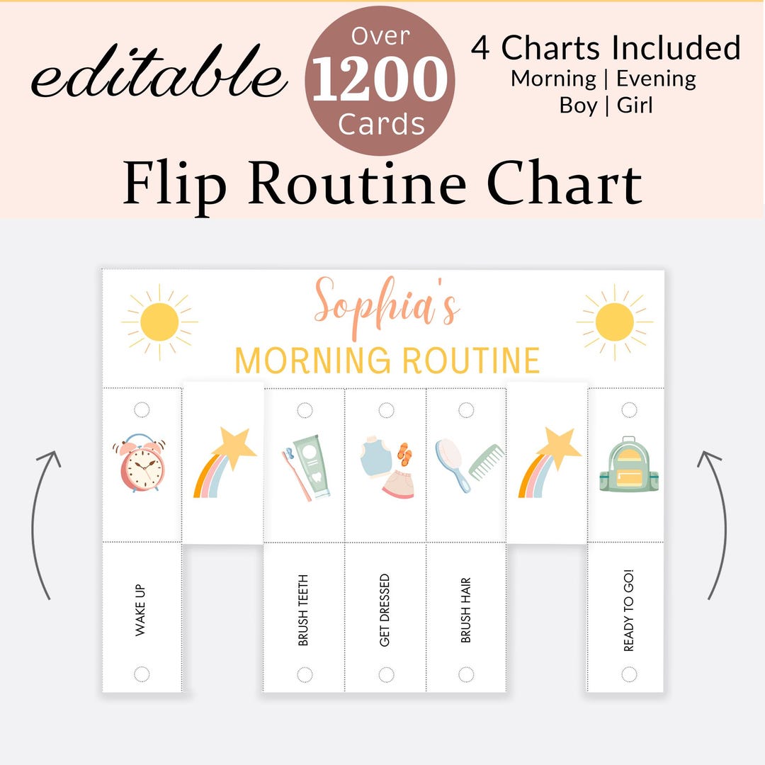 Routine Flip Chart Toddler Morning Evening Bedtime Visual Schedule Kids ...