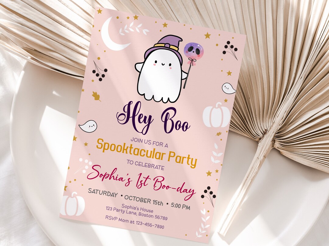 Invitación de cumpleaños de Halloween Editable lindo rosa fantasma ...