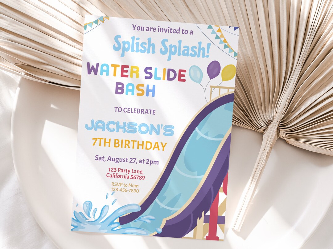 Water Slide Birthday Invitation Waterslide Birthday Invitation Water ...